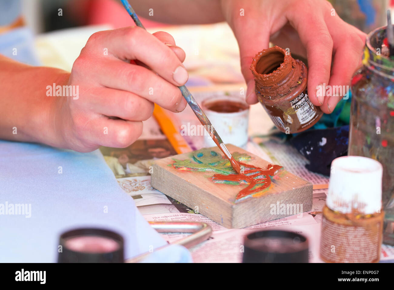 Brown child hand paint hi-res stock photography and images - Alamy