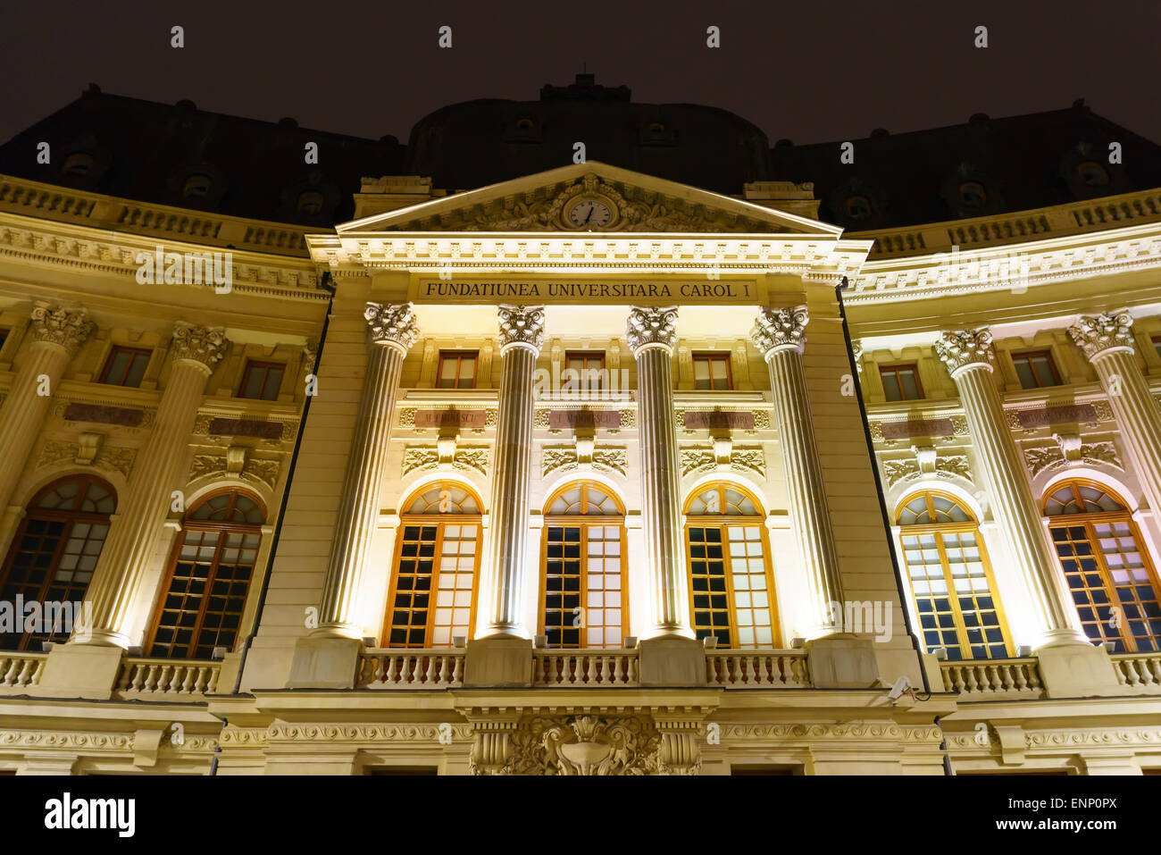 The university library at night in Bucharest, Romania Stock Photo - Alamy
