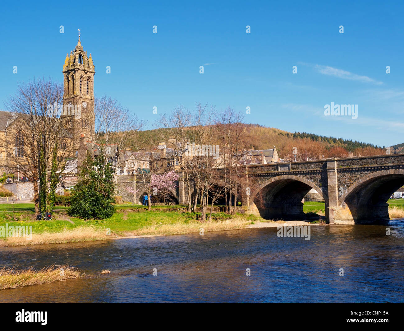 The town of Peebles in the Scottish Borders, and the River Tweed Stock ...