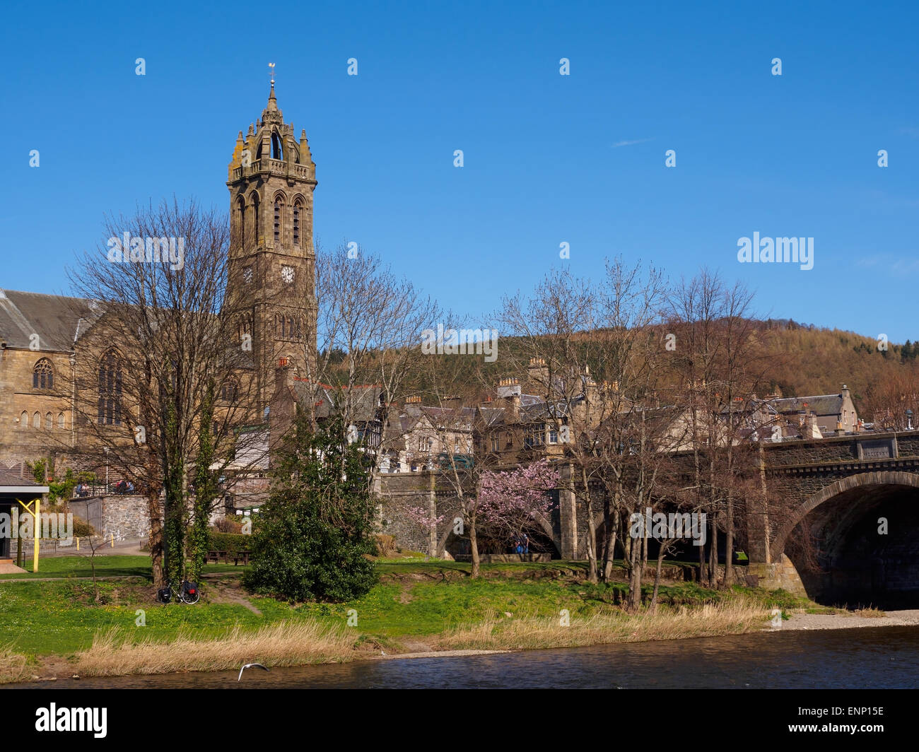 The town of Peebles in the Scottish Borders, and the River Tweed Stock ...