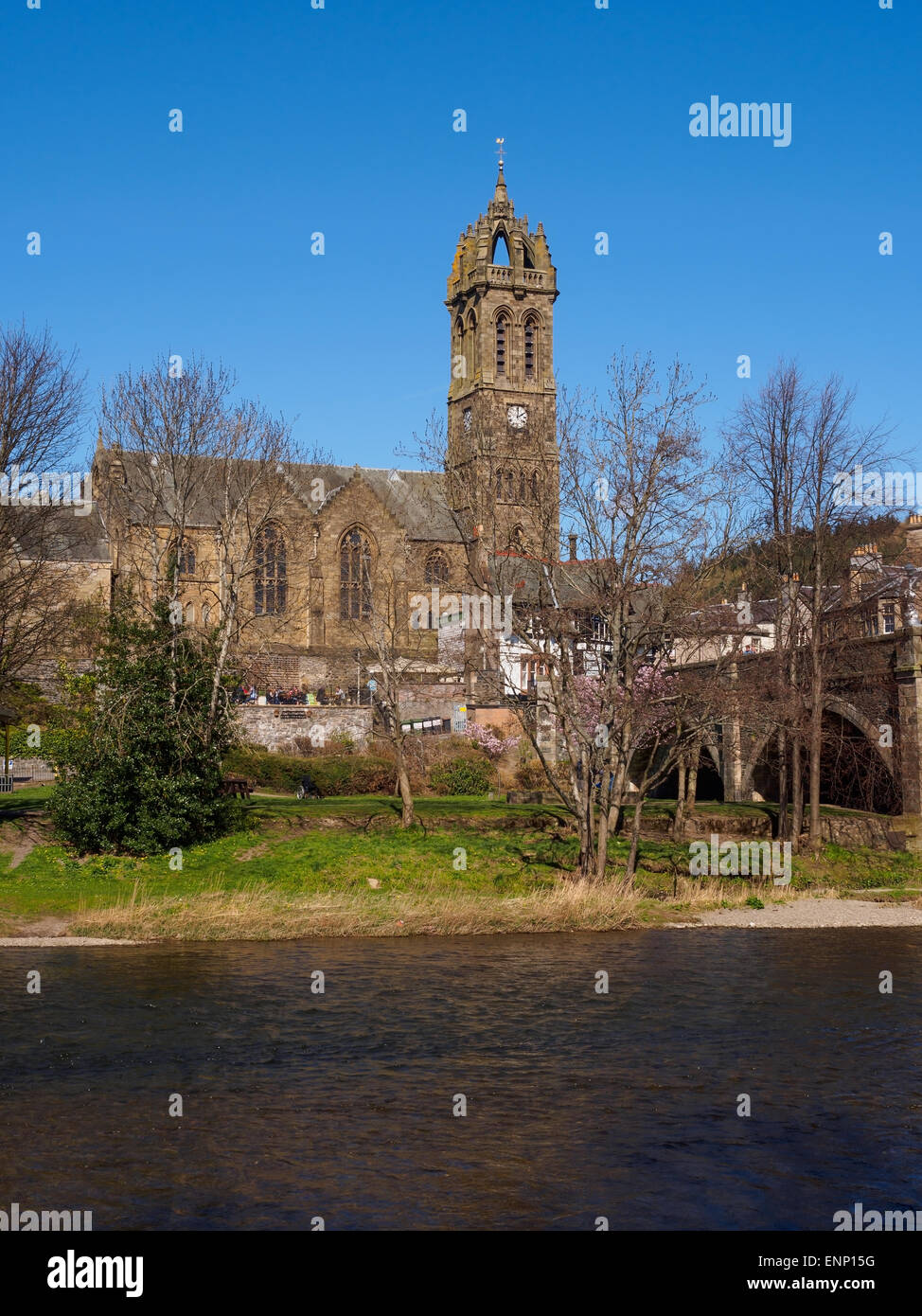 The town of Peebles in the Scottish Borders, and the River Tweed Stock ...