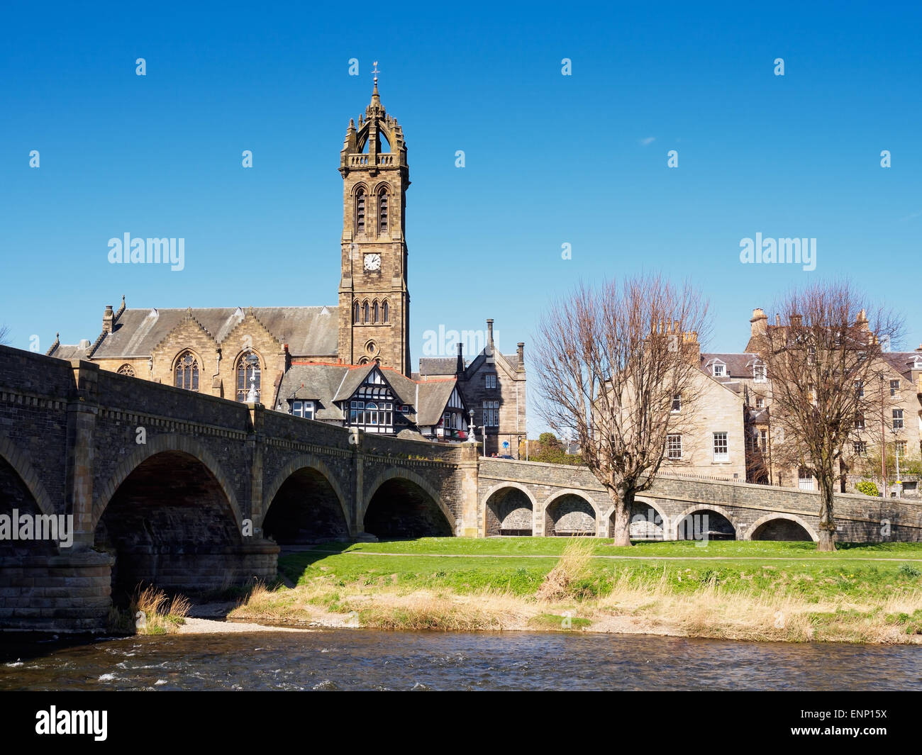 The town of Peebles in the Scottish Borders, and the River Tweed Stock ...