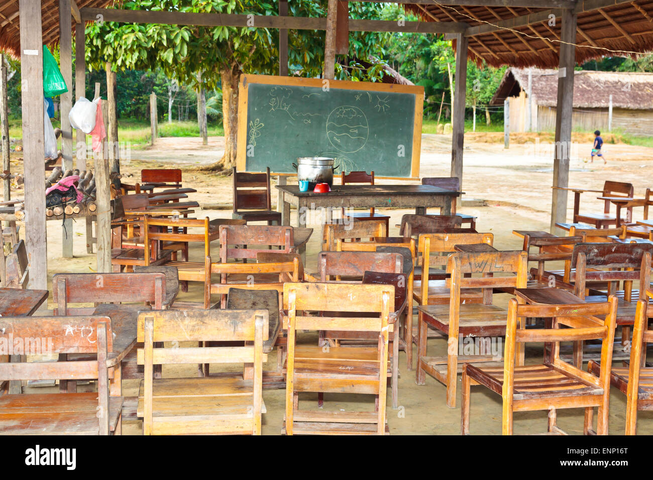 VIllage school in a Satere village in the Brazilian rain forest Stock ...