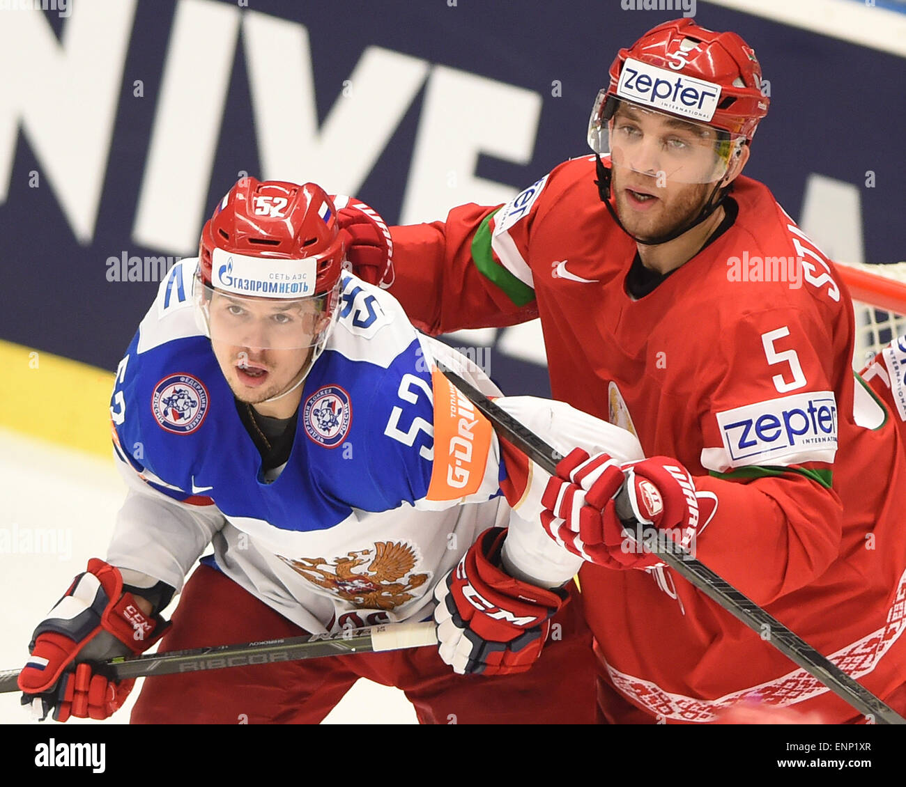 Ostrava, Czech Republic. 9th May, 2015. From left: Sergei Shirokov (RUS) and Nikolai Stasenko ...