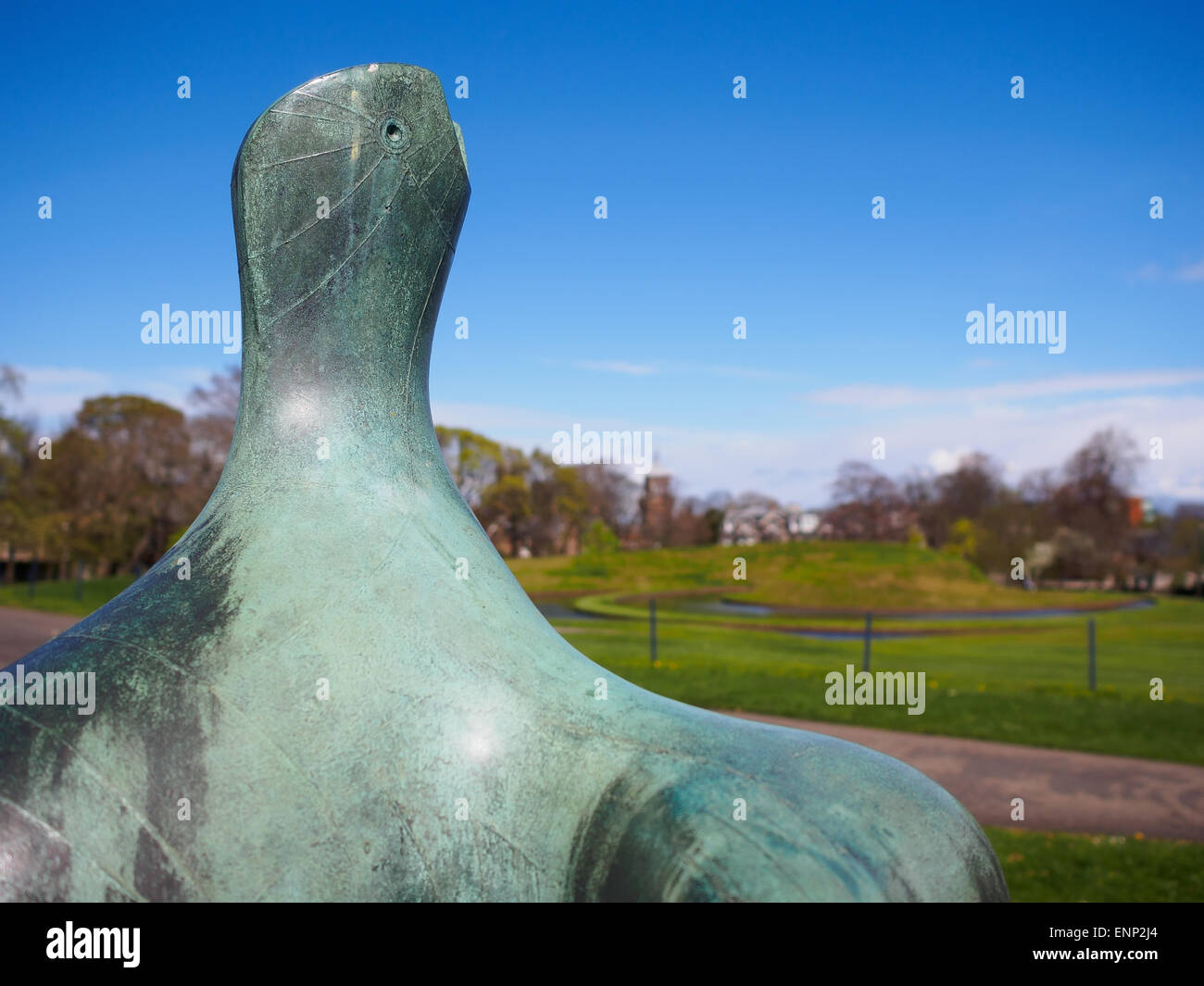 A Henry Moore bronze sculpture in the grounds of the Museum of Modern ...