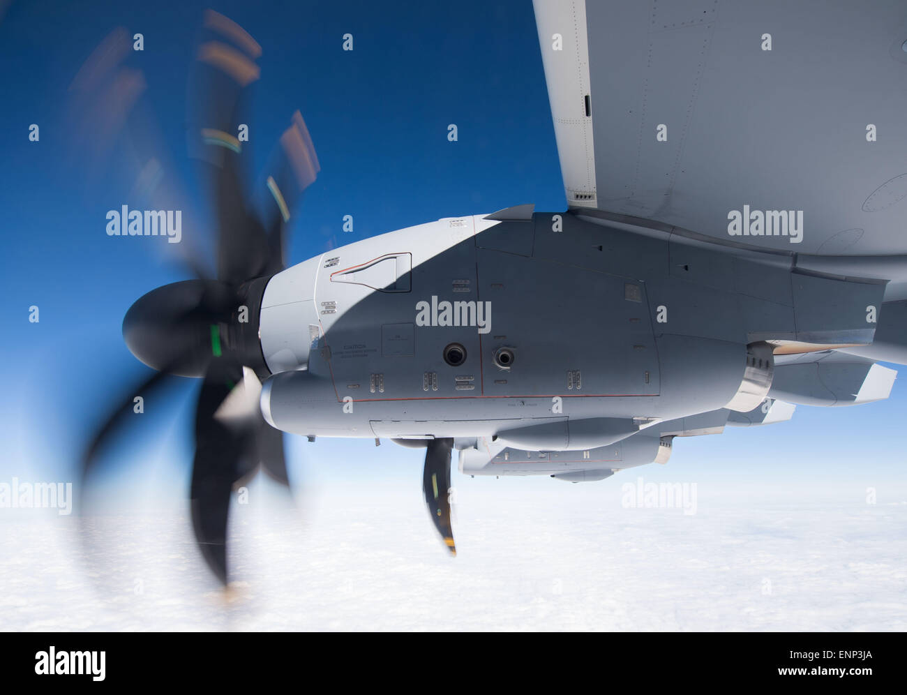 One of the four propellers of the military Airbus A400M of the German ...