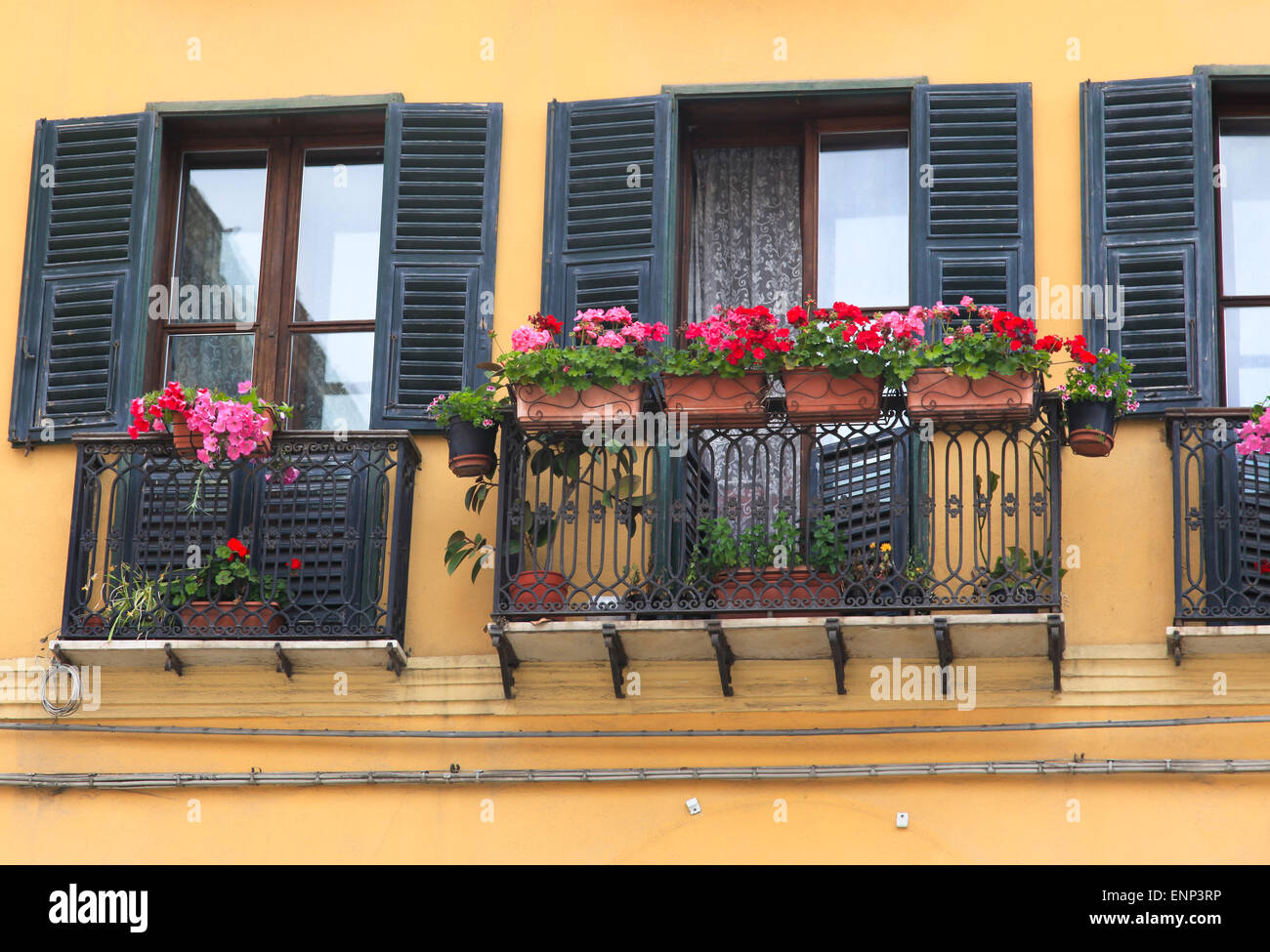 Flower boxes and balconies in Spain Stock Photo - Alamy