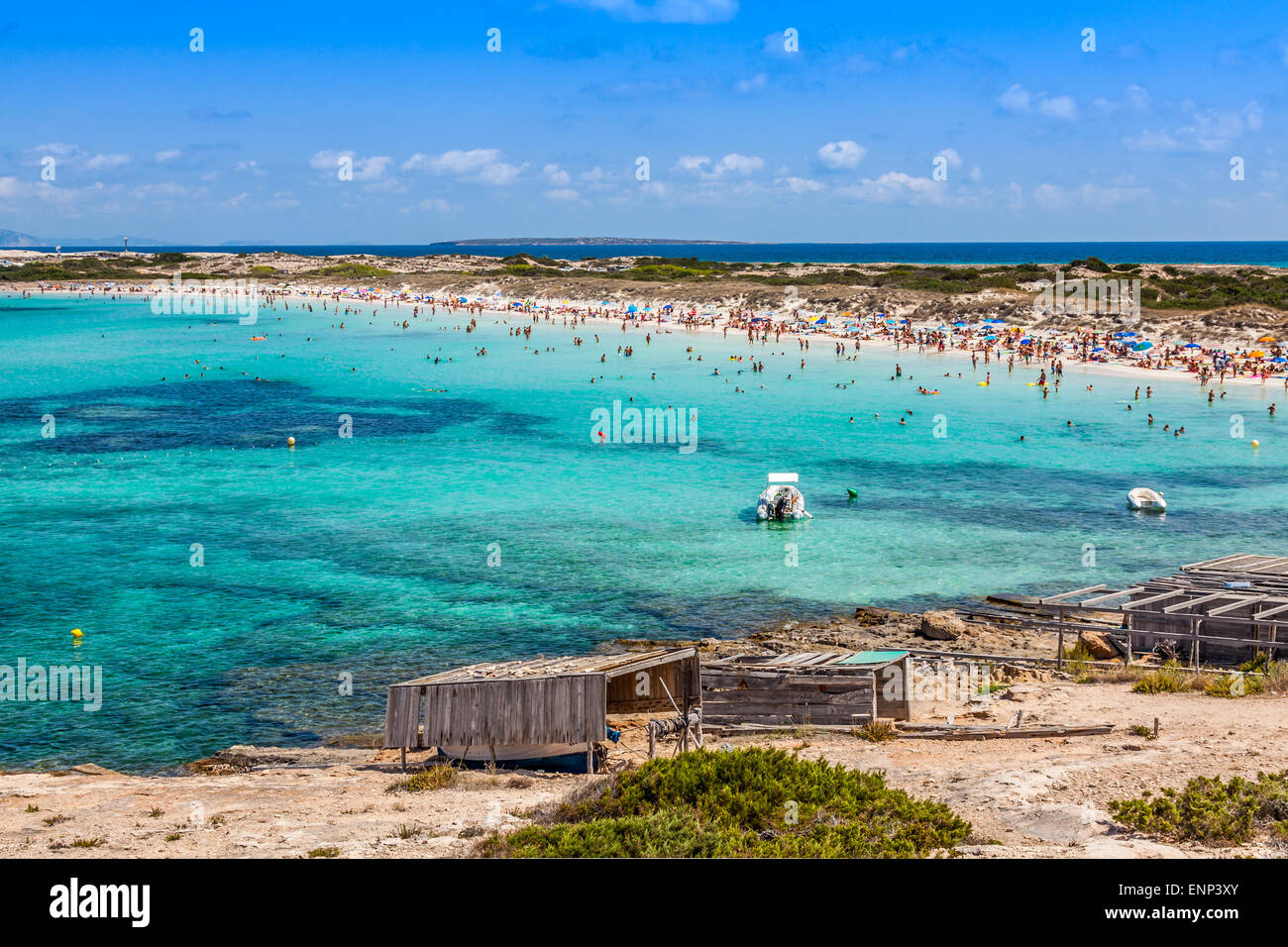 Formentera balearic island view from sea of the west coast Stock Photo ...