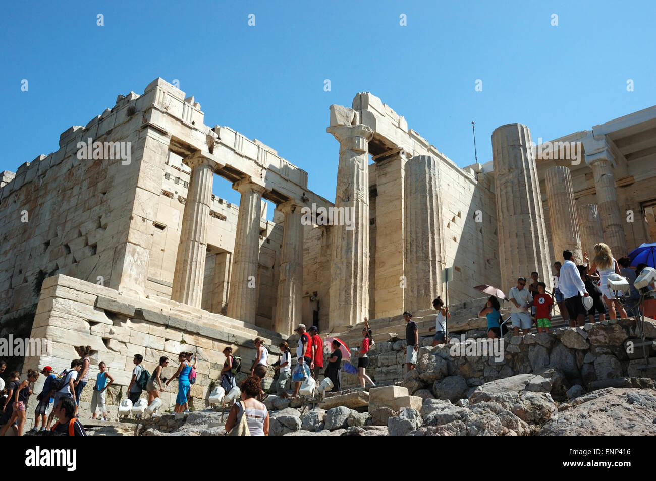 ATHENS,GREECE - AUGUST 20: Tourists visiting the Acropolis - Parthenon temple,most popular ...