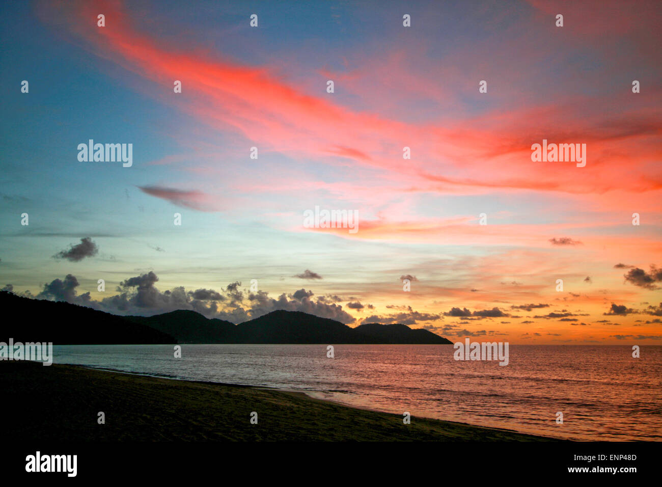 Beautiful sunset at Batu Ferringhi Beach Penang Malaysia Stock Photo ...