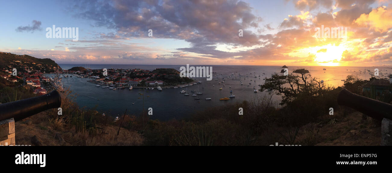 Saint-Barthélemy: the breathtaking Gustavia harbour seen at sunset from ...
