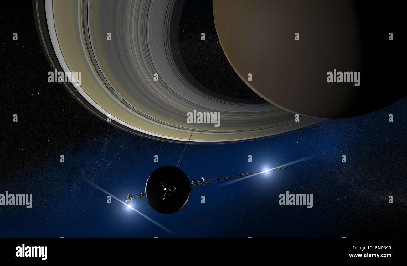 Saturn and Voyager space probe. Element of this images are furnished by ...