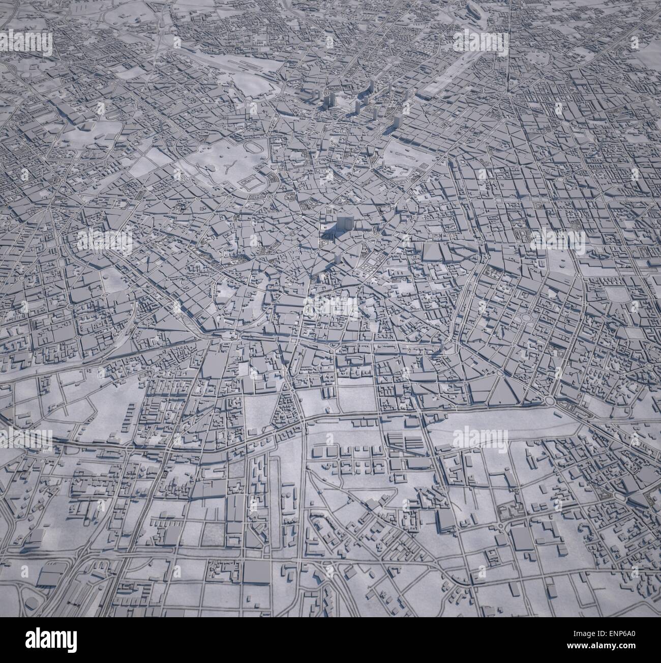 Satellite view in 3d with palaces on the map of Milan. Map of downtown ...