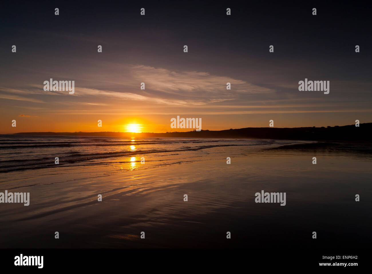 Sunset At Carne Beach,The Roseland, Cornwall,South West,UK Stock Photo ...