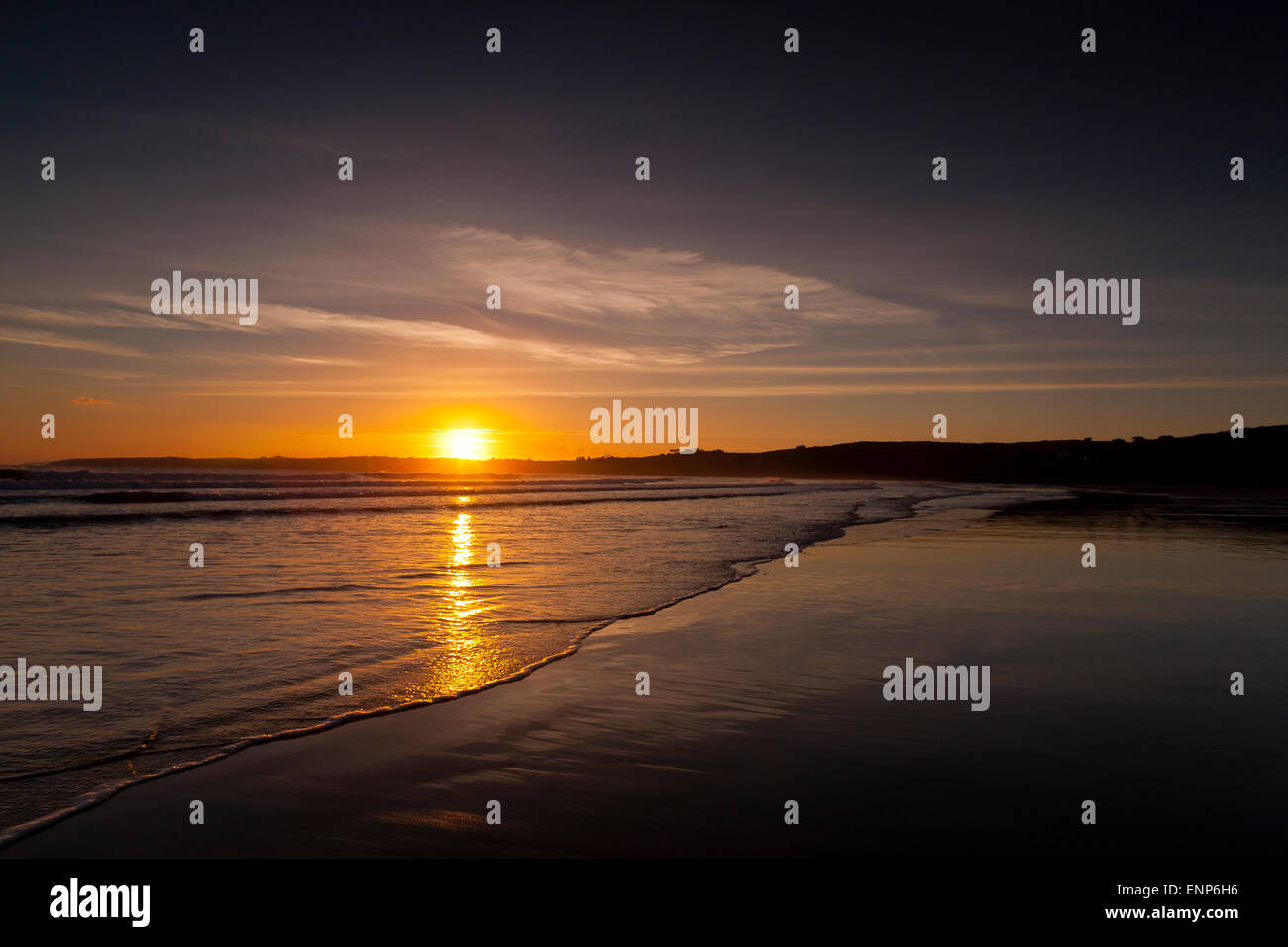 Sunset At Carne Beach,The Roseland, Cornwall,South West,UK Stock Photo ...