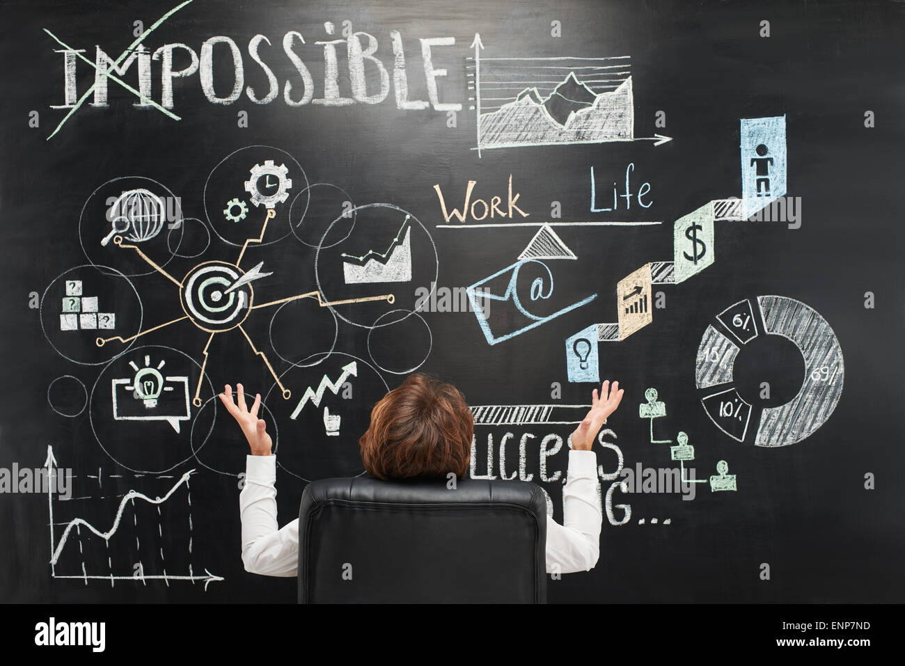 Man looking at colorful symbols on chalkboard Stock Photo - Alamy