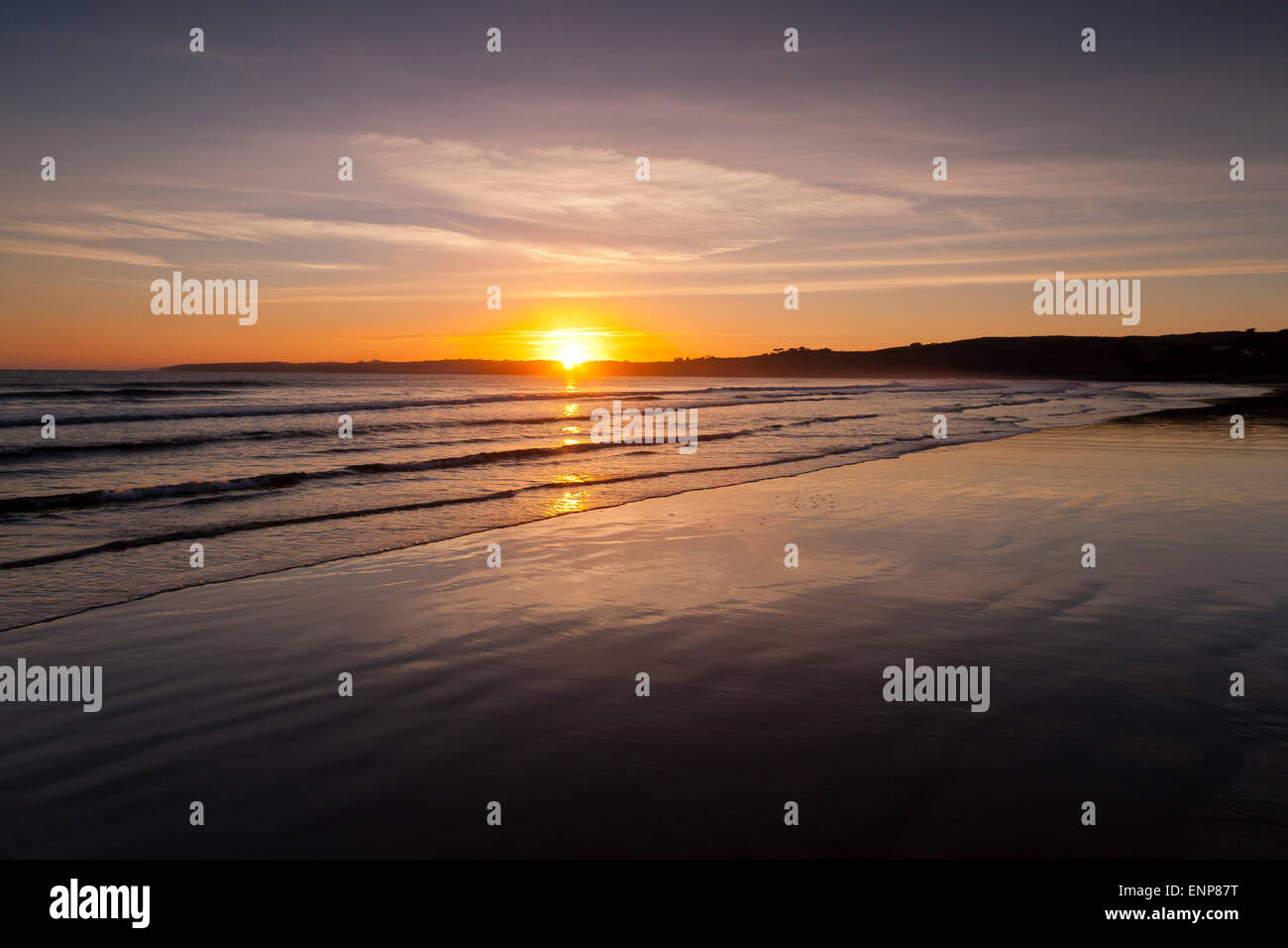 Sunset At Carne Beach,The Roseland, Cornwall,South West,UK Stock Photo ...