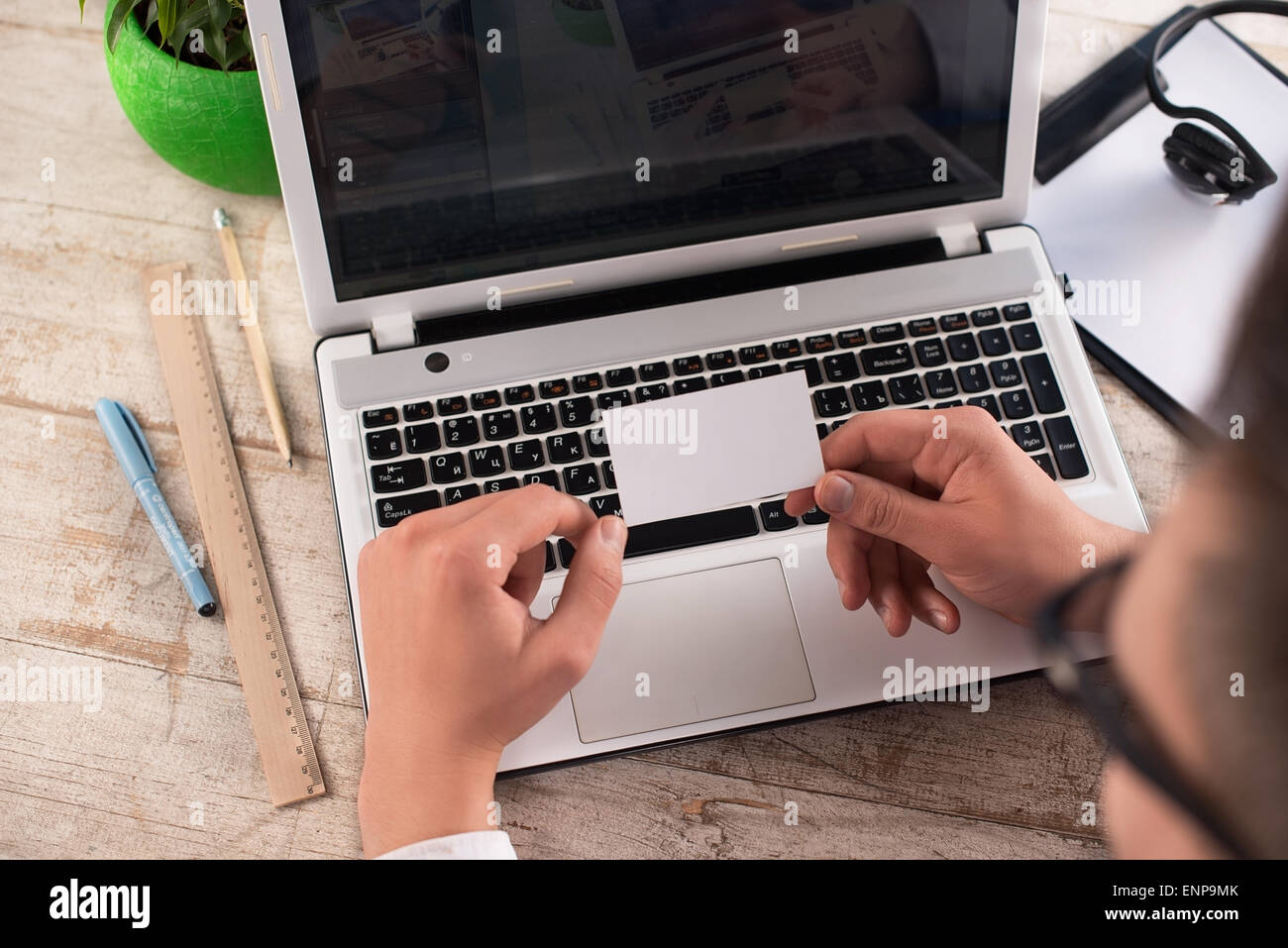 Nice top view photo of objects and man Stock Photo - Alamy
