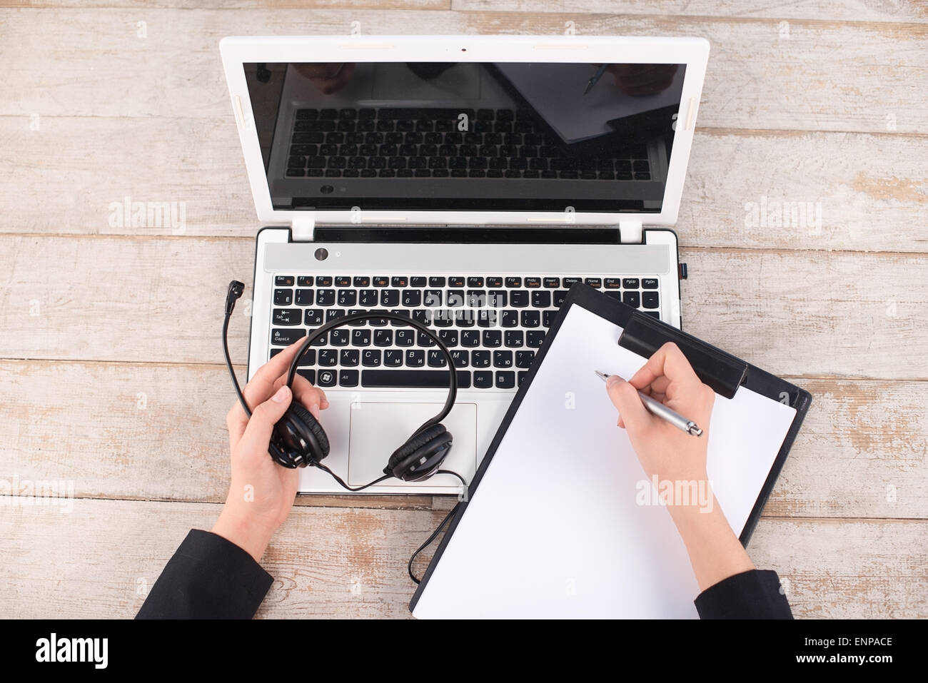 Nice top view photo of objects and woman hands Stock Photo - Alamy