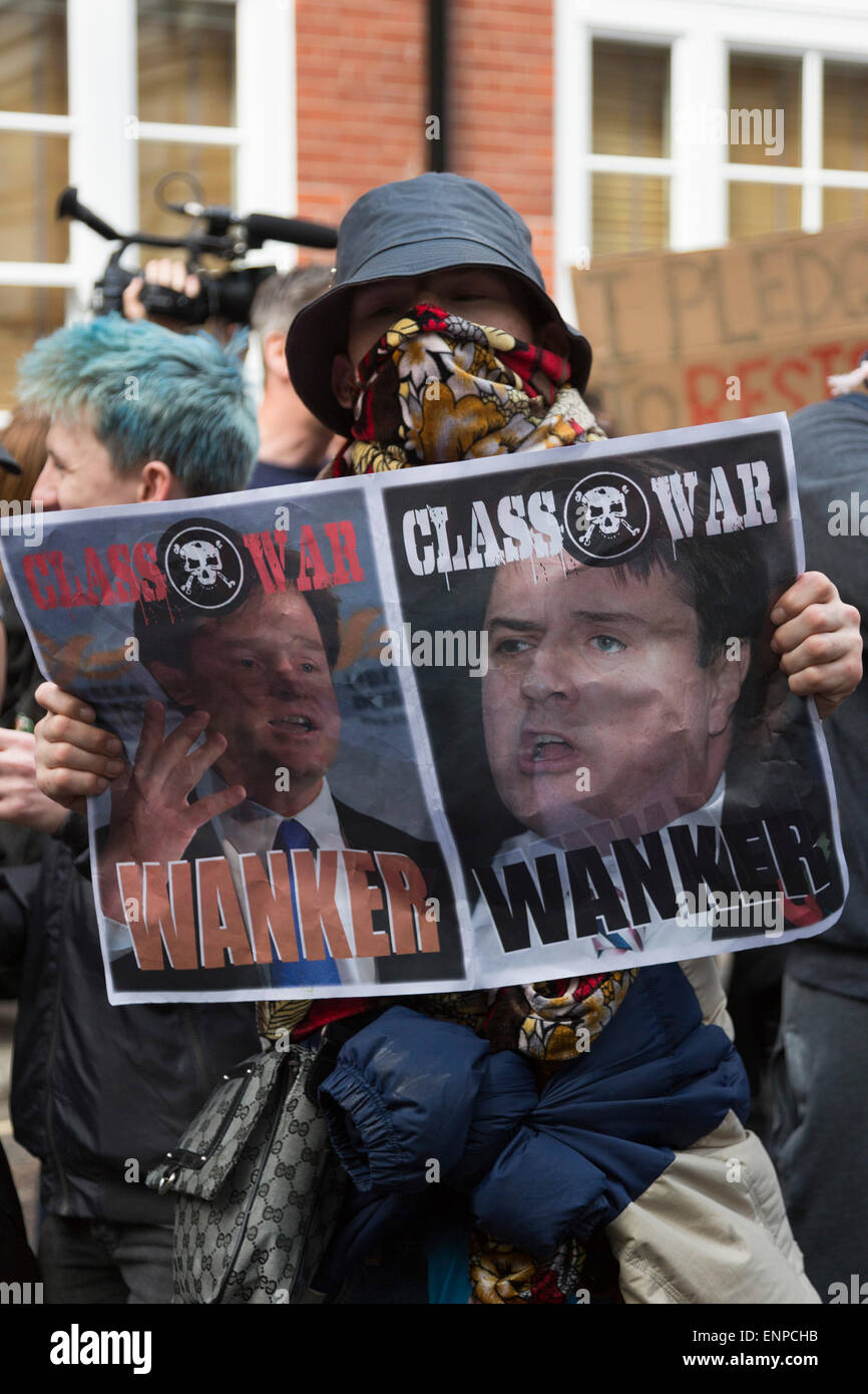London, UK. 9 May 2015. Pictured: Protesters outside the Tory General ...