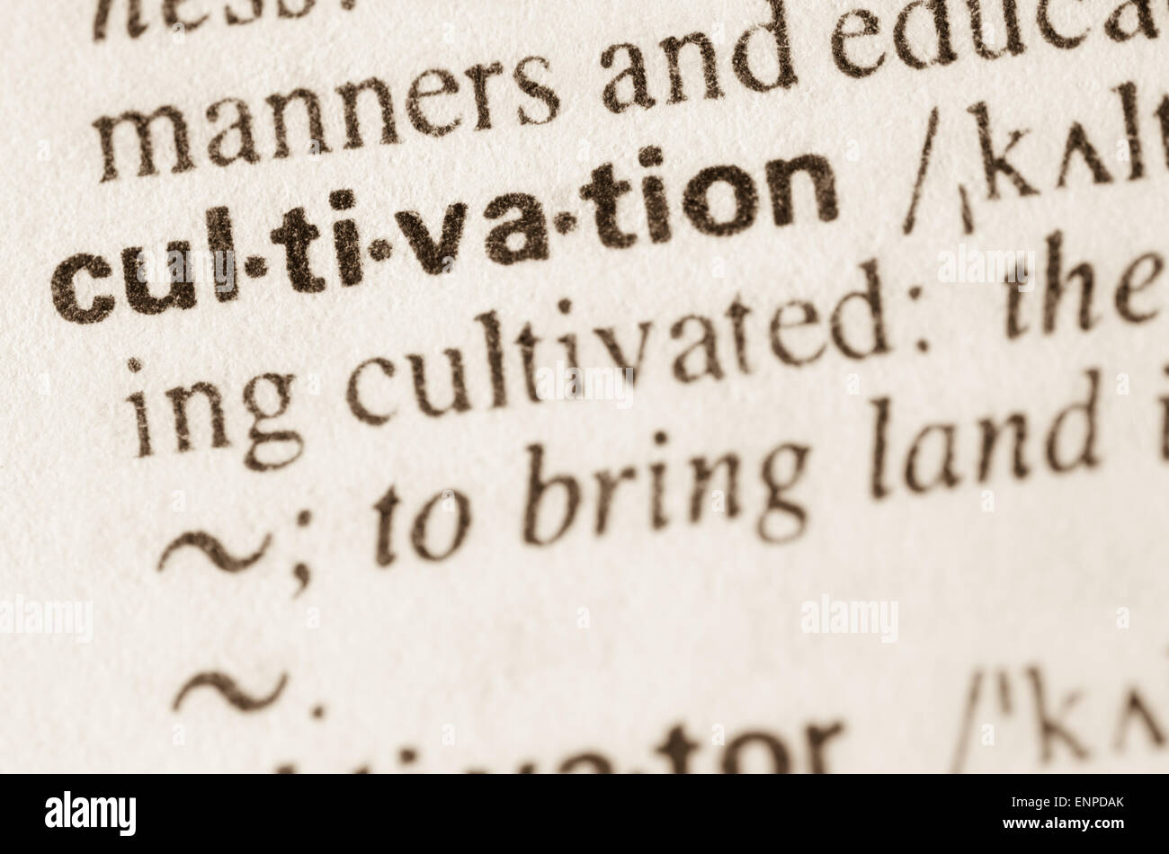 Definition of word cultivation in dictionary Stock Photo - Alamy
