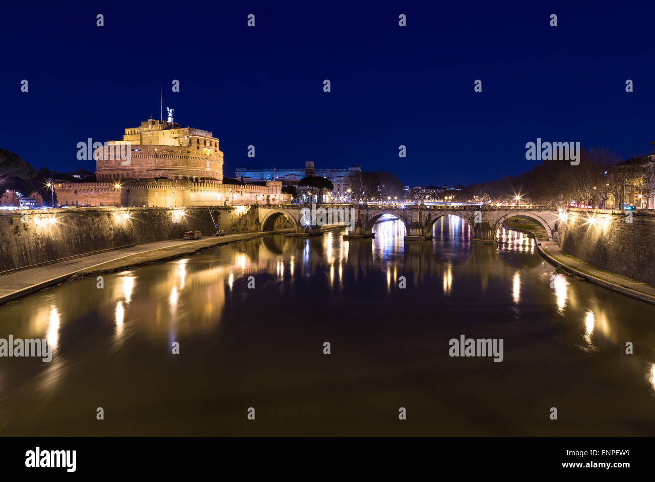 Castel Sant'Angelo (Castle of the Holy Angel) and Ponte Sant'Angelo bridge at night Stock Photo ...