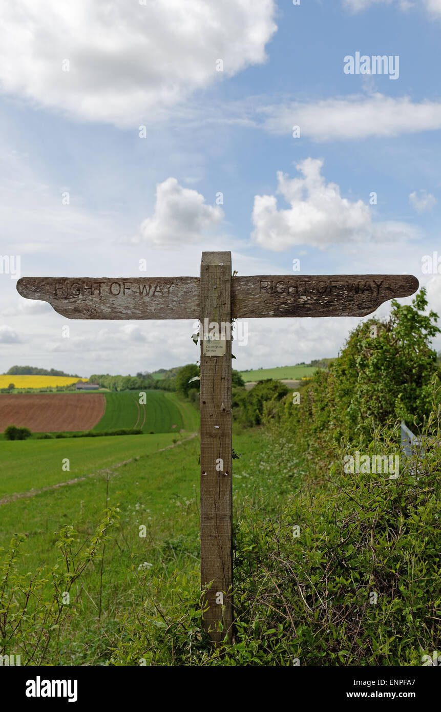 Wooden right-of-way signpost at Thruxton near Andover Hampshire England ...