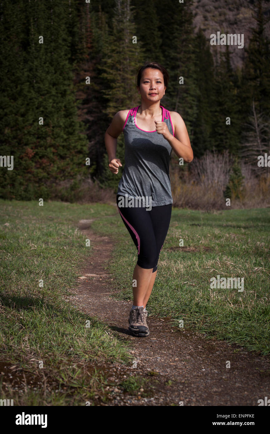 Woman running outdoors brunette trail running woman, female, run ...