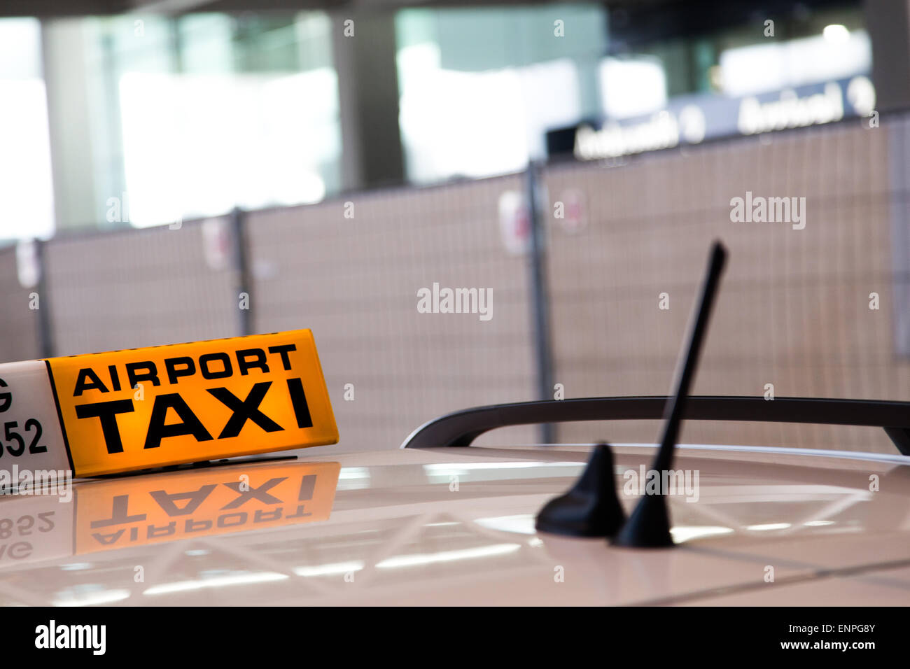 Taxi car waiting arrival passengers in front of Airport Gate Stock ...