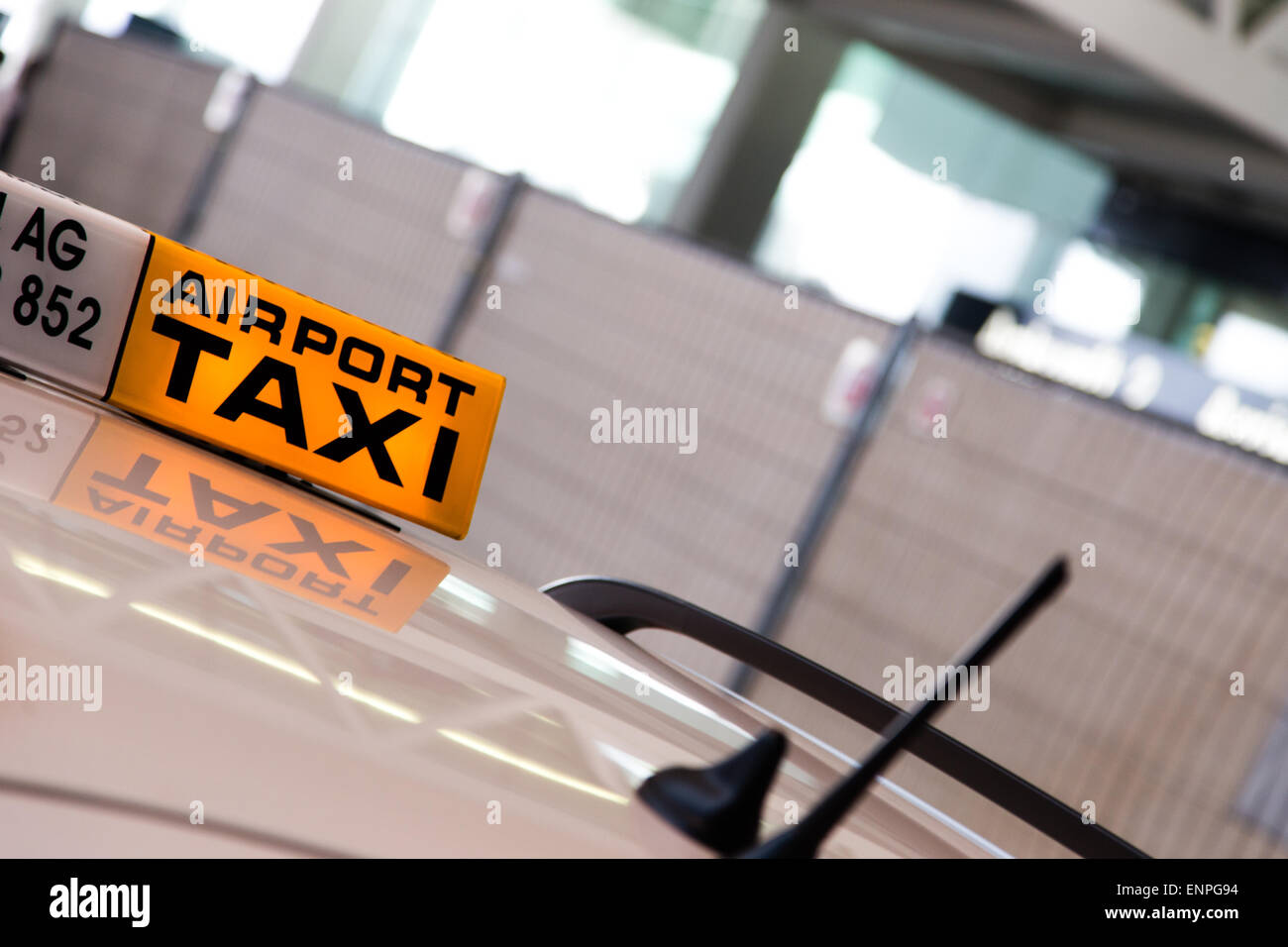 Taxi car waiting arrival passengers in front of Airport Gate Stock ...