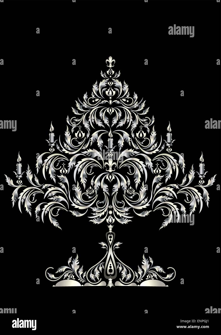 Silver Christmas tree in Victorian style Stock Vector Image & Art - Alamy