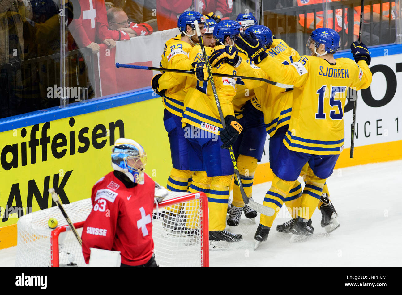 Prague, Czech Republic. 9th May, 2015. Swedish players celebrate a ...