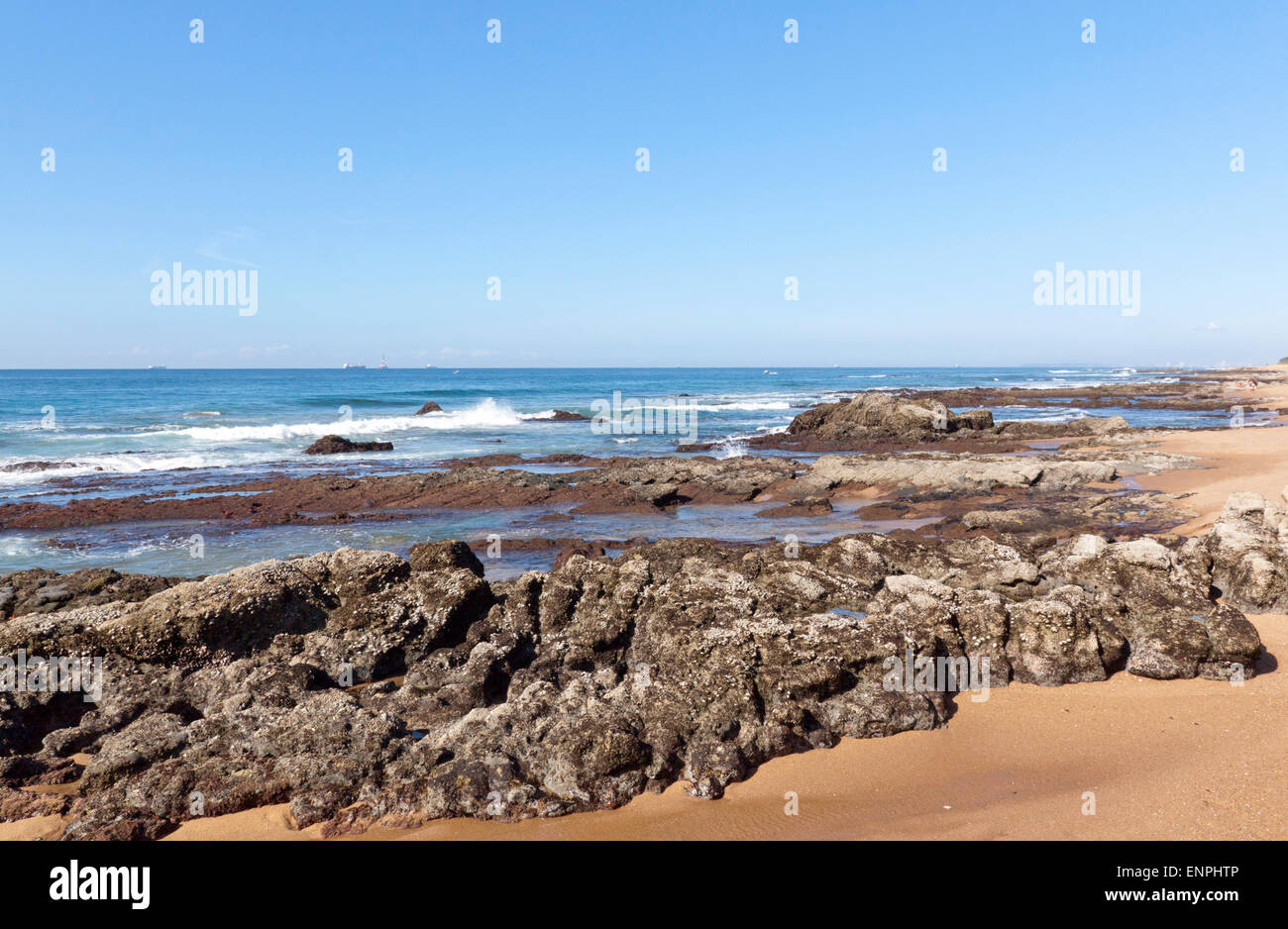 rocks exposed at low tide, Umdloti beach Durban south Africa Stock ...
