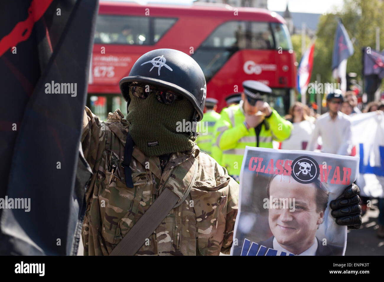 London, UK. 9th May, 2015. Demonstrators take part in an anti-Tory ...