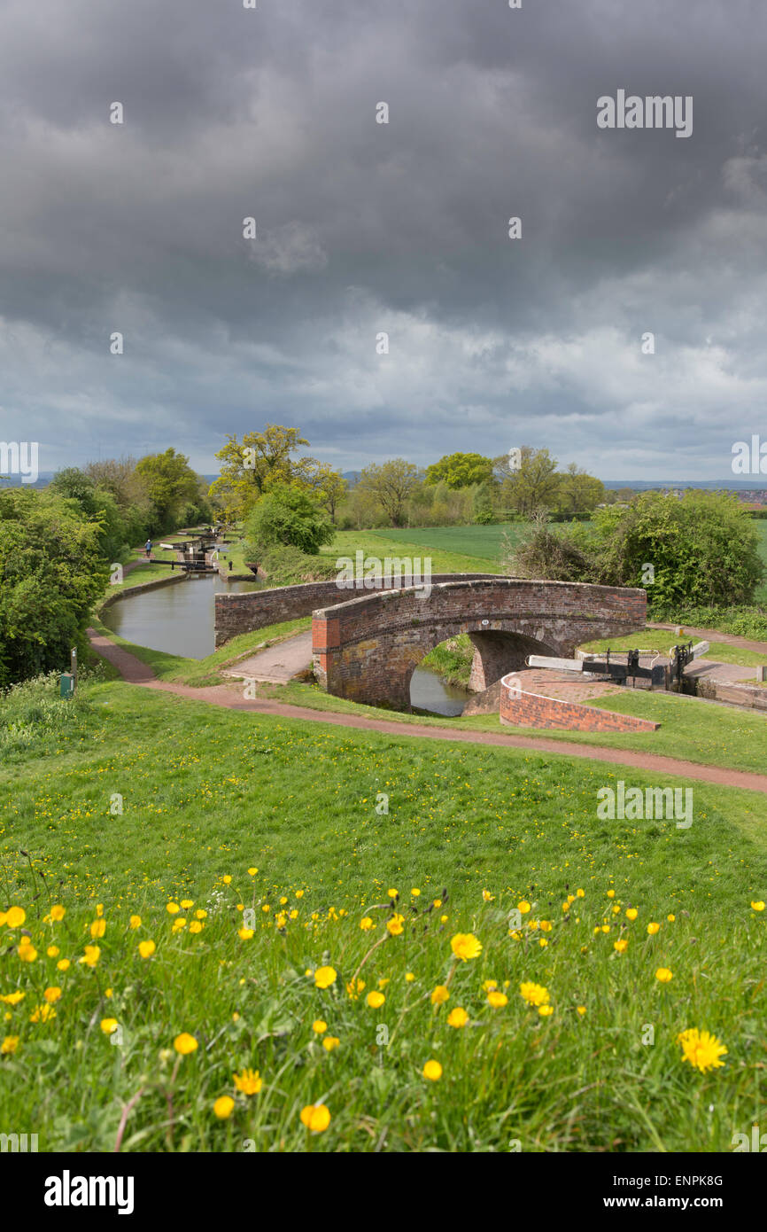 Tardebigge locks on the Worcester and Birmingham Canal in springtime ...