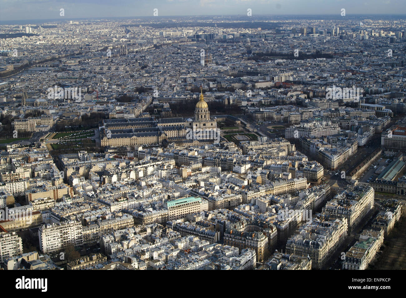 Ariel view of Paris from the Eiffel Tower, Paris, France with the gold ...
