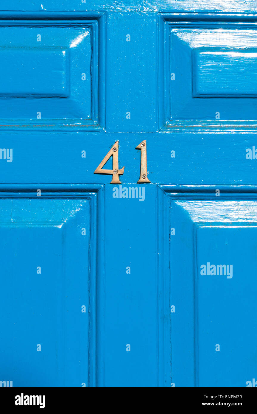 Door number 41 reflective blue door close up Stock Photo - Alamy