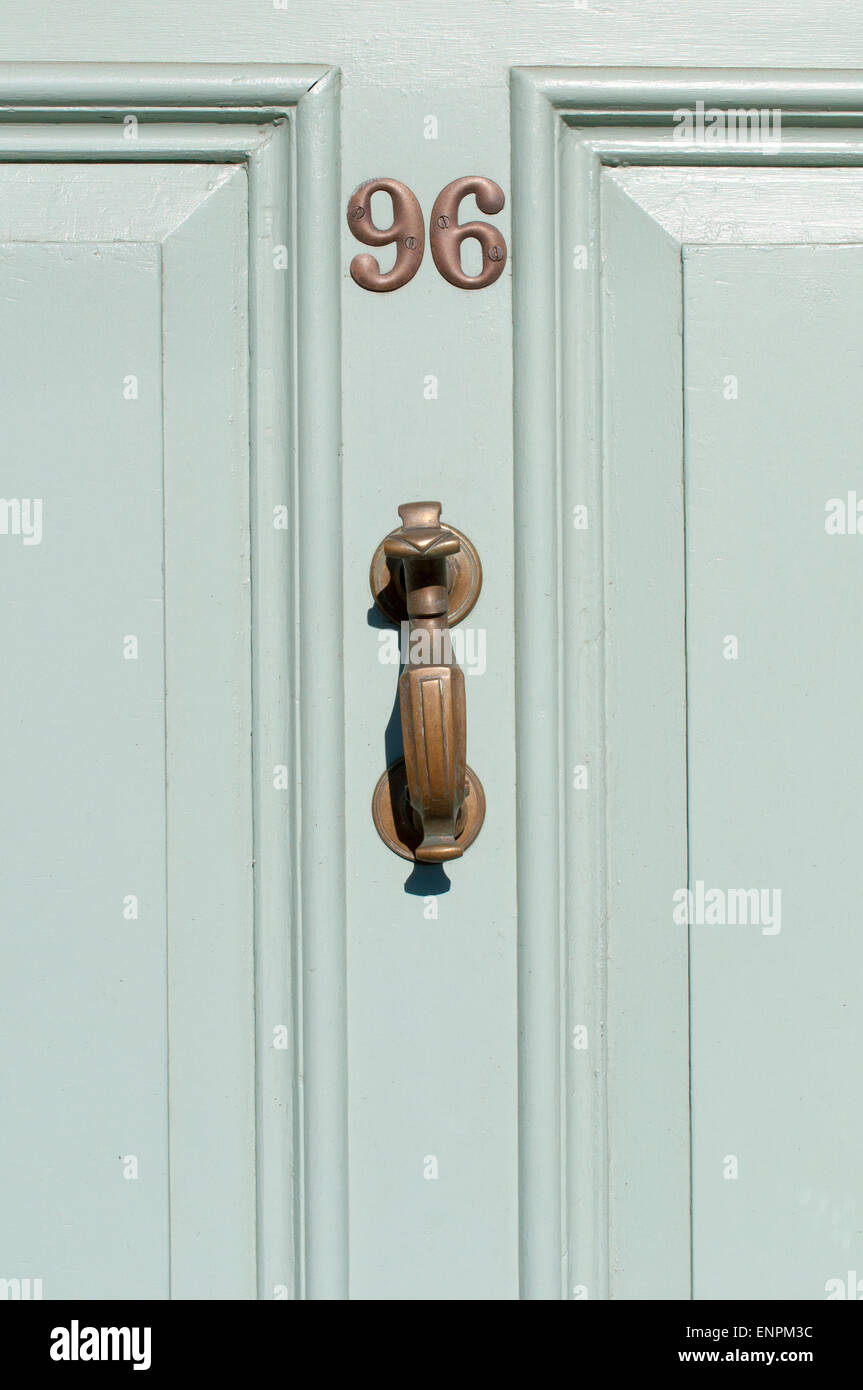 House number ninety six and door knocker on a wooden door Stock Photo ...