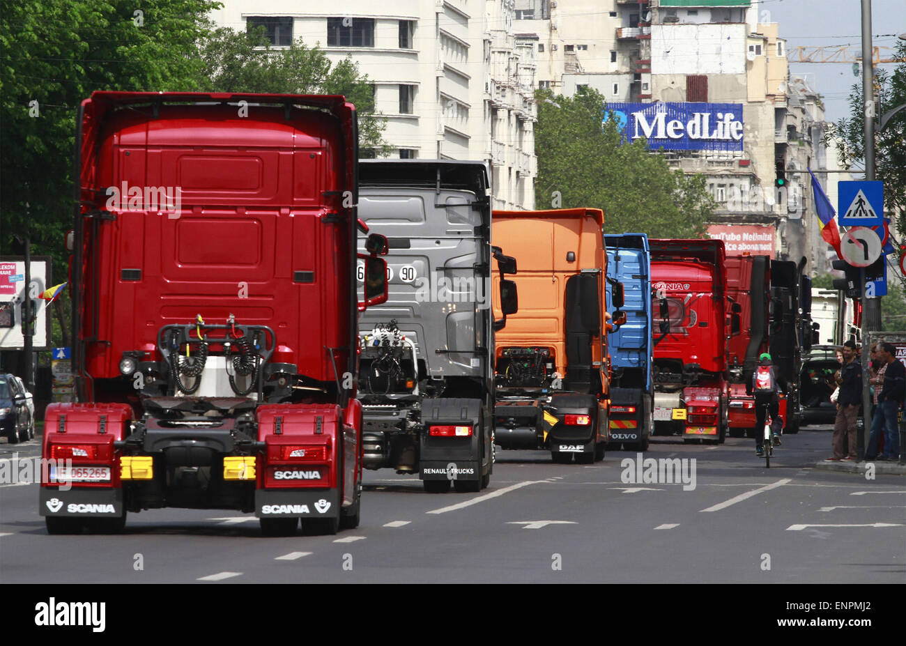 Bucharest, Romania. 9th May, 2015. Trucks parade in Bucharest, capital ...