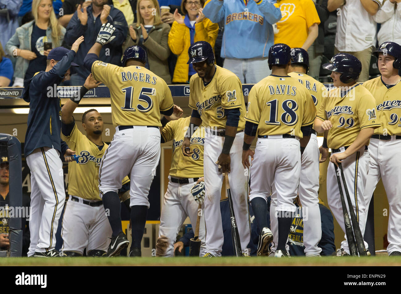 Milwaukee, WI, USA. 9th May, 2015. Milwaukee Brewers first baseman ...