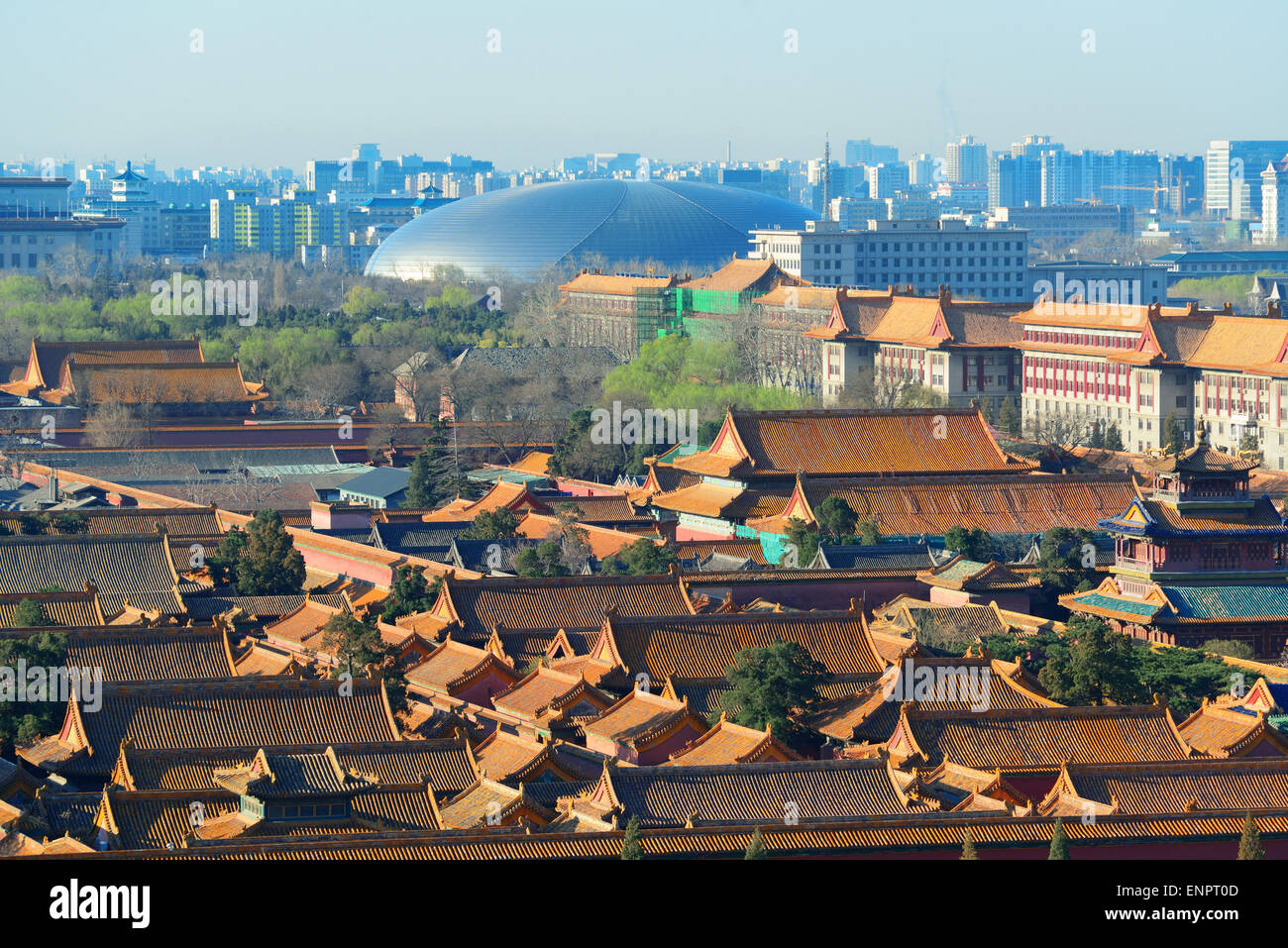 Beijing architecture and city skyline in the morning with blue sky ...