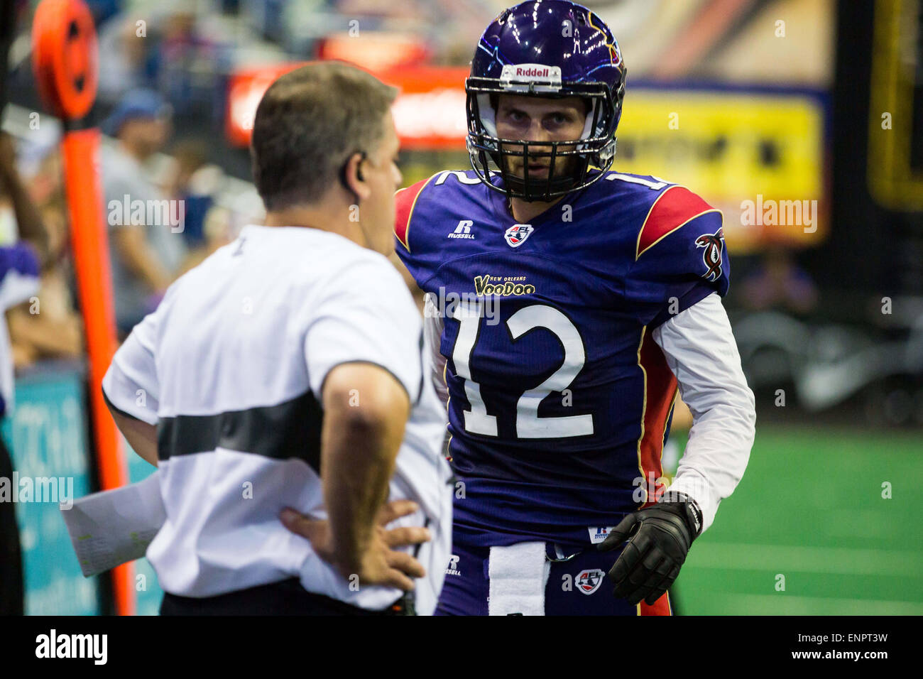 New Orleans, LA, USA. 9th May, 2015. New Orleans VooDoo qb Brian Reader (12) and New Orleans ...