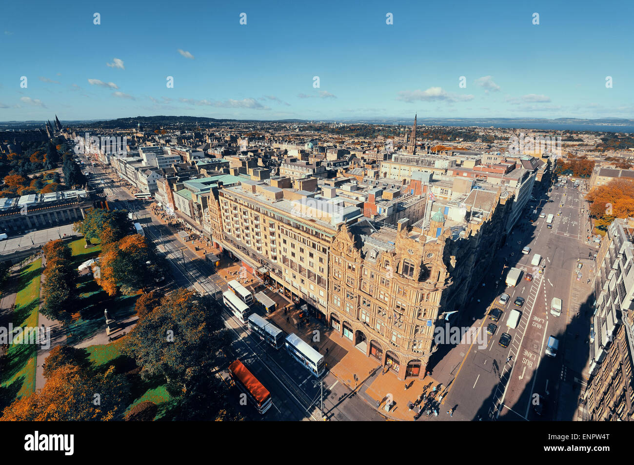 Edinburgh city rooftop street view with historical architectures ...