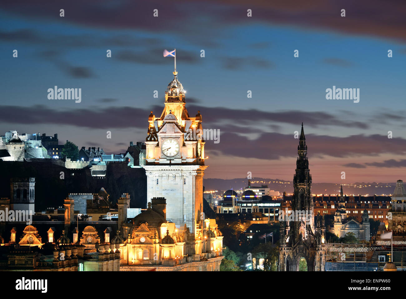 Edinburgh city view at night in UK Stock Photo - Alamy