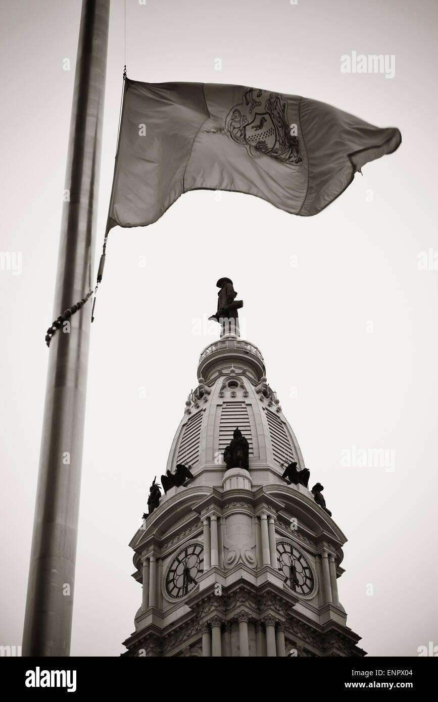 Philadelphia flag and city Hall Stock Photo - Alamy