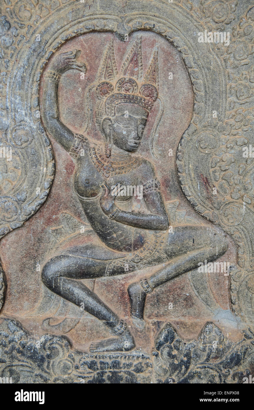 Khmer Tep Apsara Dancing Sculptures in Angkor Wat Stock Photo - Alamy