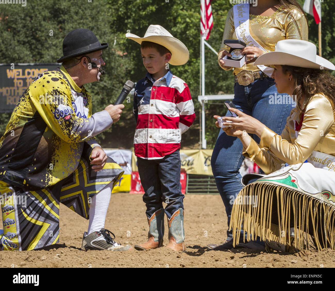 Sonora, California, USA. 9th May, 2015. Rodeo clown, ''Rockin' Robbie ...