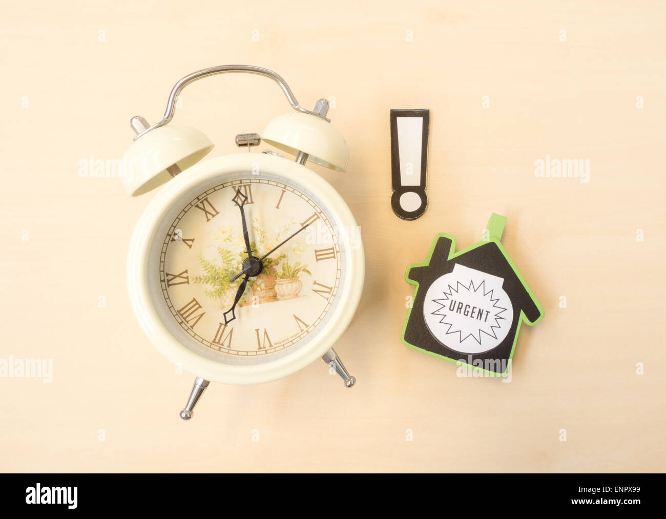 White Clock with Alert and Urgent Sign Stock Photo - Alamy