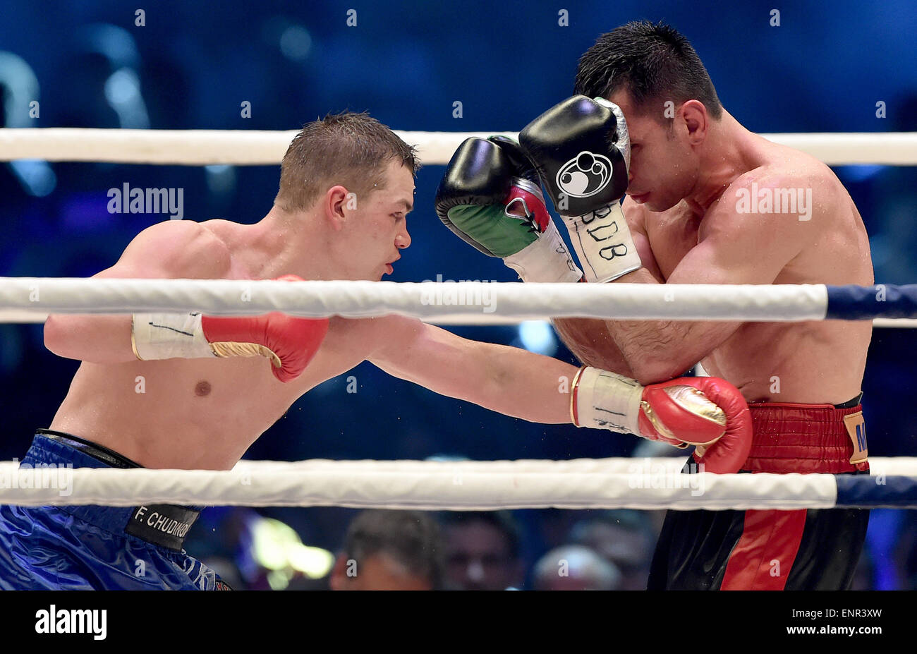 Frankfurt, Germany. 9th May, 2015. Professional boxers Felix Sturm (R ...
