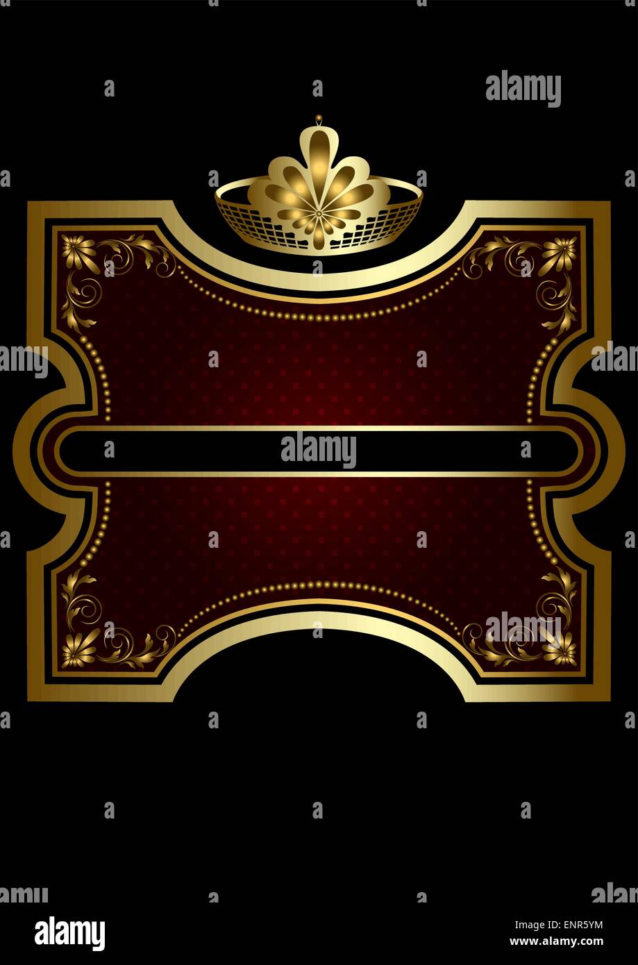 Gold frame with shiny burgundy background with a gold crown Stock ...